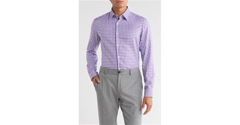 Duchamp Slim Fit Check Stretch Cotton Dress Shirt In Purple For Men Lyst