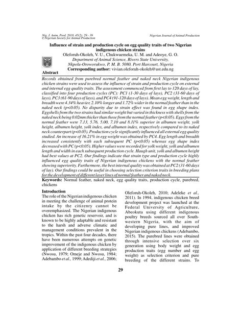 Pdf Influence Of Strain And Production Cycle On Egg Quality Traits Of Two Nigerian Indigenous