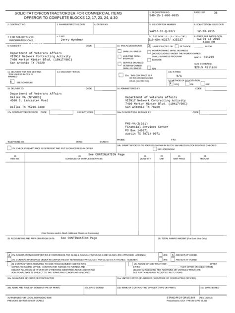 Sf 1449 Solicitation Contract Order For Commercial Items Doc Template Pdffiller
