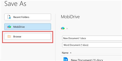 Create And Save A Document To Mobidrive Mobisystems