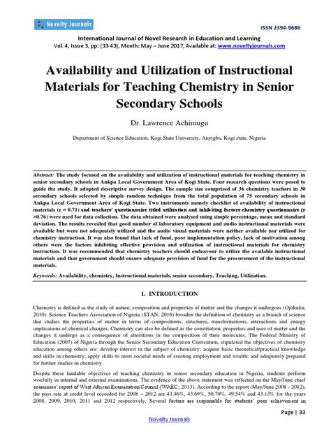 Availability And Utilization Of Instructional 1072 Pdf Teachers Acetate