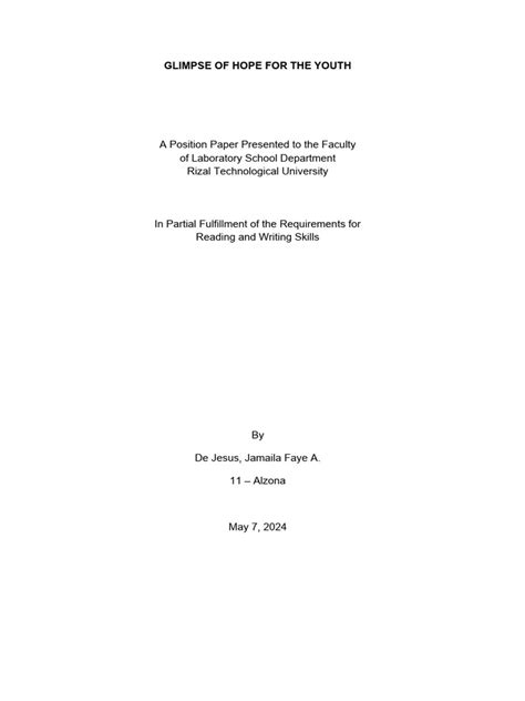 Alzona De Jesus Jamaila Faye A Positionpaper Pdf Sex Education Teenage Pregnancy