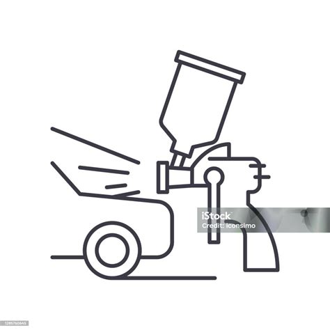 자동차 페인팅 작업 개념 아이콘 선형 절연 일러스트레이션 얇은 선 벡터 웹 디자인 기호 흰색 배경에 편집 가능한 스트로크와 개요