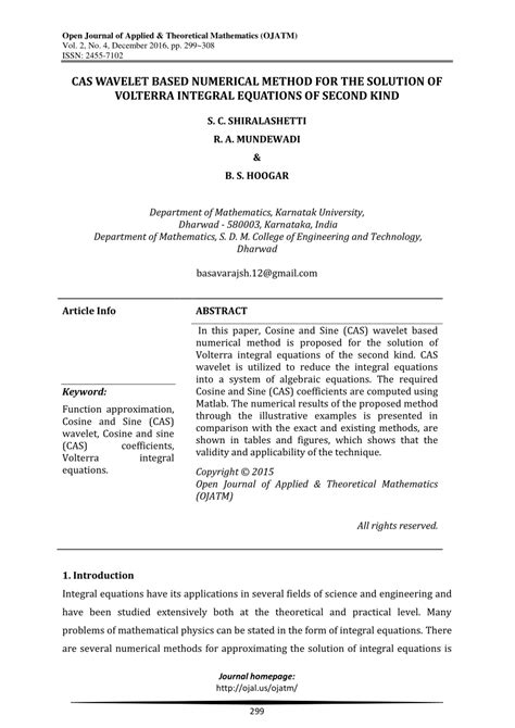 pdf cas wavelet based numerical method for the solution of volterra