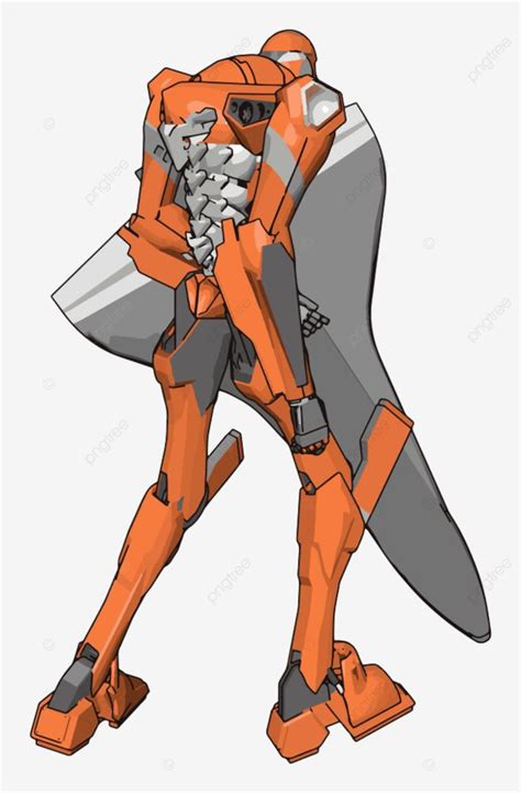 Orange Robot With Shield Robot Fantasy Fun Png And Vector With