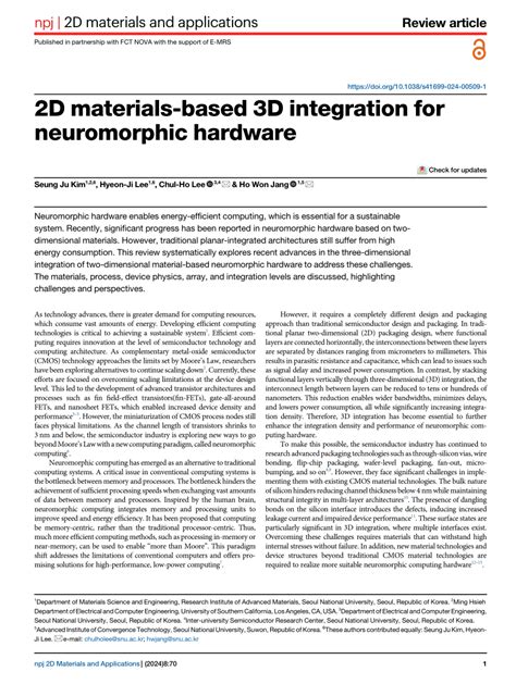 Pdf 2d Materials Based 3d Integration For Neuromorphic Hardware