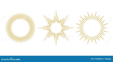 Golden Sunburst Frames Set. Retro Gold Sun Light Rays Element ...