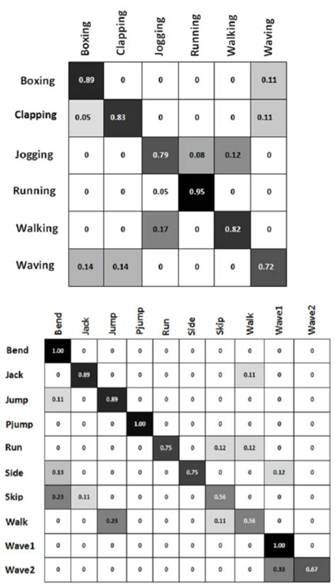 Confusion Matrices For Recognition Of Human Action In Kth And Weizmann