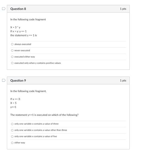 solved question 1 1 pts given the following code segment a