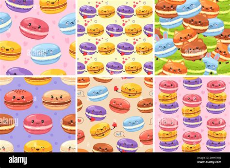 Kawaii Macaron Pattern Cute Animal Macarons French Sweet Dessert