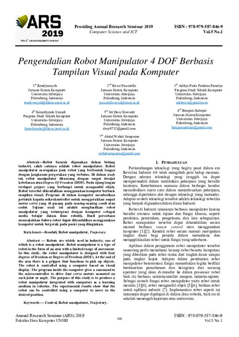 Pdf Pengendalian Robot Manipulator 4 Dof Berbasis Tampilan Visual Pada Komputer