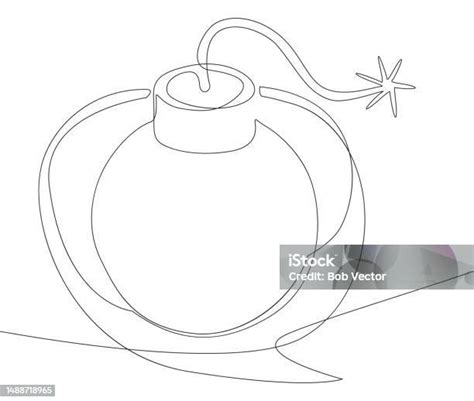 폭탄으로 한 줄의 연속 말풍선 얇은 선 그림 벡터 개념입니다 윤곽 그리기 창의적인 아이디어 검은색에 대한 스톡 벡터 아트 및