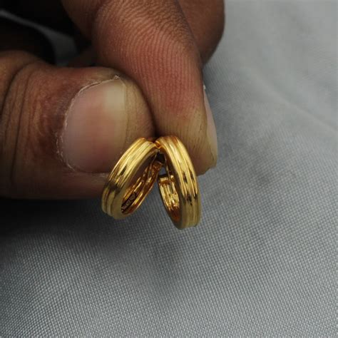 22k Yellow Gold Hoop Earrings Bali Earrings Huggies Handmade Yellow