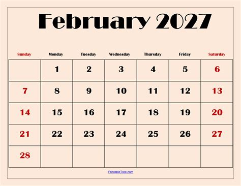 How Many Days In February 2027 Free Printable February 2026 Calendar
