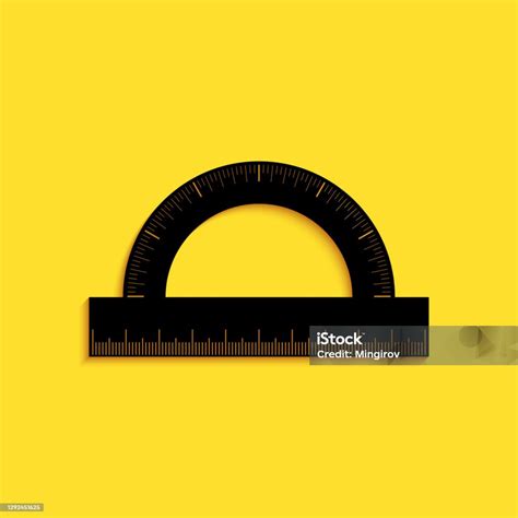 노란색 배경에서 격리된 도 아이콘을 측정하기 위한 검정 프로파일트랙터 그리드입니다 기울기 각도 미터 측정 도구 기하학적 기호 긴