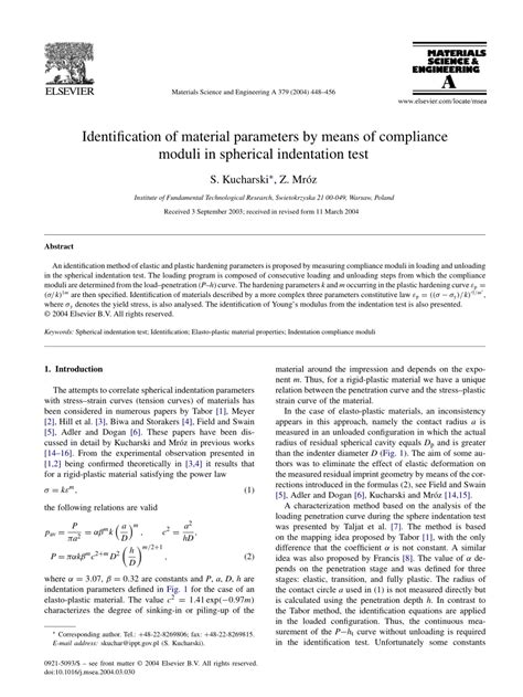 pdf identification of hardening parameters of metals from spherical