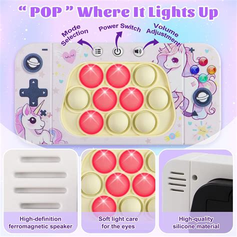 Push Pop Pro Light Up Game Unicorn Handheld Squeeze Bubble Decompression Autism Stress Relief
