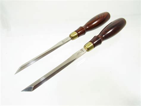 Mint In Box Pair Of L And R Blue Spruce 3 8 Skewed Iron Chisel Rosewood Handle Michael