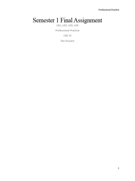 Semester 1 Final Assignment Professional Practice Pdf Employment
