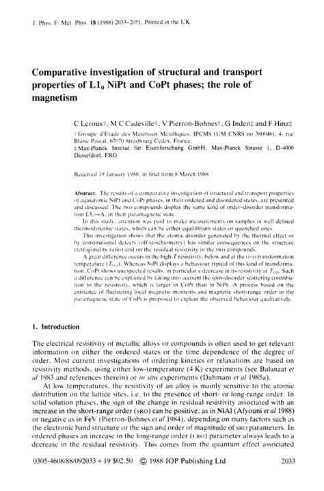 Pdf Comparative Investigation Of Structural And Transport Properties