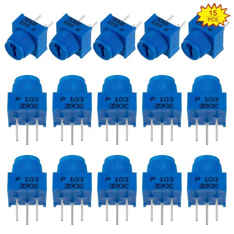 Yuehuabao 15 Pieces Trimmer Potentiometer 10k Ohm Variable Resistor With Knob Blue Breadboard