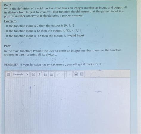 Solved Part Write The Definition Of A Void Function That Chegg