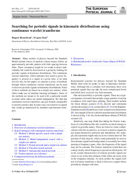 Pdf Searching For Periodic Signals In Kinematic Distributions Using Continuous Wavelet Transforms