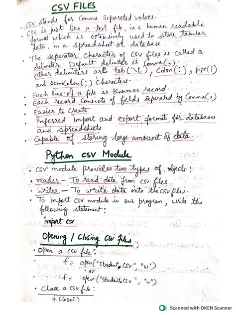 Csv Files Notes Pdf