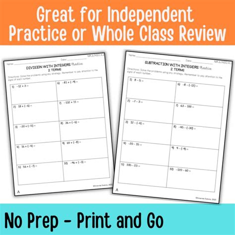 Integer Operations 6th Grade Practice Word Problems Worksheets No Prep