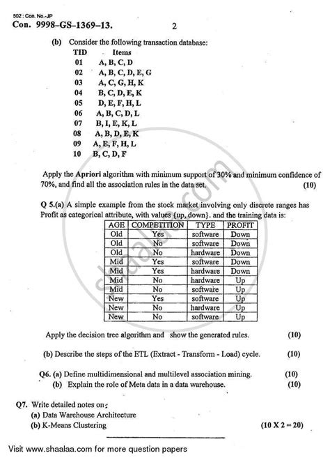Data Warehousing And Mining 2012 2013 Be Computer Engineering Semester 8 Be Fourth Year Old