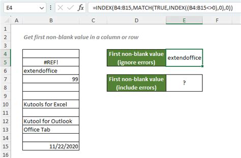 Get First Non Blank Value In A Column Or Row