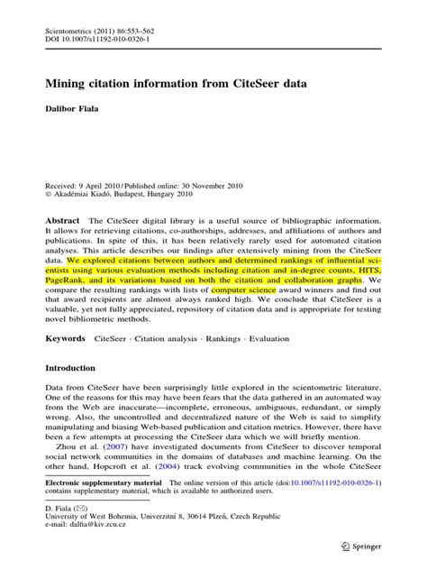 2011 Fiala Mining Rmation Citeseerdata Pdf