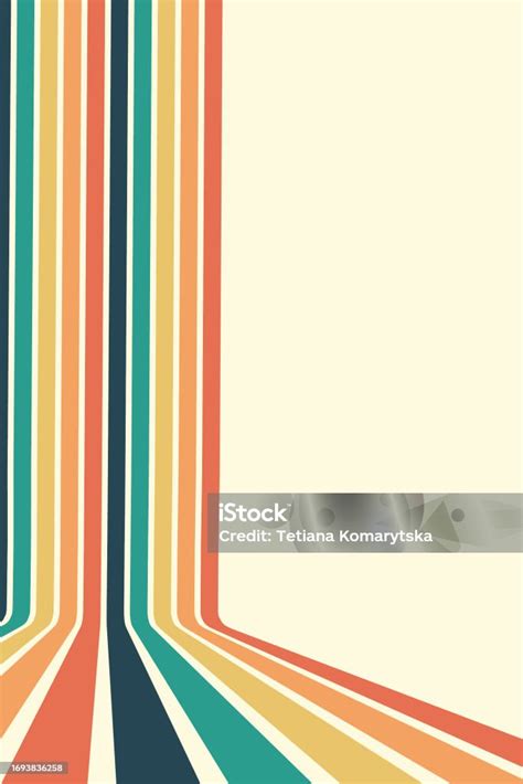 1970년대 히피 레트로 스타일의 무지개 그루비 물결 모양의 추상적인 배경 벡터 패턴은 천 섬유 랩 및 기타에 사용할 준비가되었습니다 기하 도형에 대한 스톡 벡터 아트 및