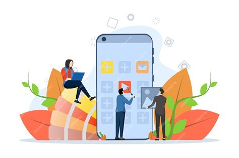 모바일 앱용 사용자 정의 디자인을 만드는 사람들과 벡터 일러스트레이션 ui ux 디자인 컨셉 프리미엄 벡터