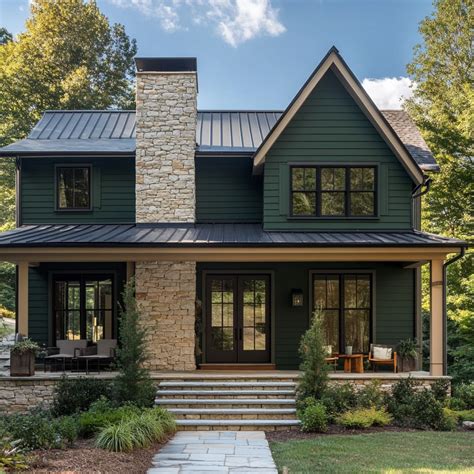 Forest Green Siding With Black Windows