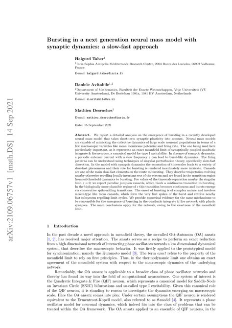 Pdf Bursting In A Next Generation Neural Mass Model With Synaptic