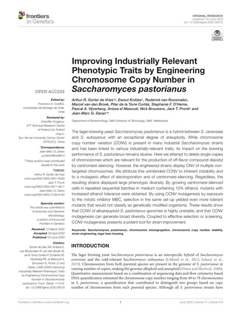 Pdf Improving Industrially Relevant Phenotypic Traits By Engineering Chromosome Copy Number In