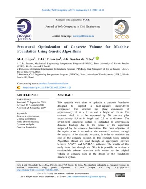 Pdf Structural Optimization Of Concrete Volume For Machine Foundation Using Genetic Algorithms