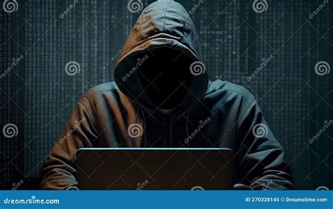 Anonymous Hacker Without Face Typing Computer Laptop Concept Of