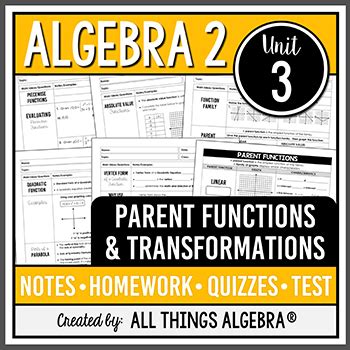 Parent Functions And Transformations Algebra 2 Unit 3 By All Things Algebra