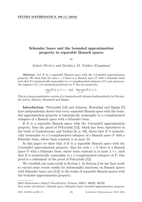 Pdf Schauder Bases And The Bounded Approximation Property In
