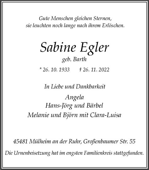 Traueranzeigen Von Sabine Egler Trauer In Nrwde