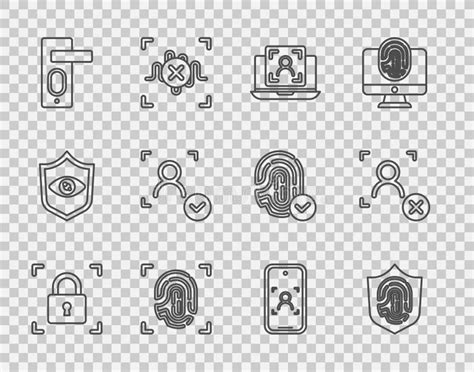 Set Line Fingerprint With Lock Shield Laptop Face Recognition Door Face Mobile And And