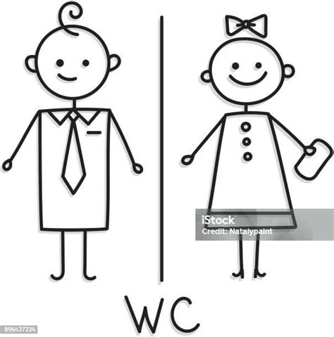 화장실 로그인 하십시오입니다 화장실 문 판 아이콘입니다 욕실 플레이트입니다 남자와 여자 화장실 화장실에 대 한 서명 흰색 접시에 벡터 스케치 가정의 방에 대한 스톡 벡터