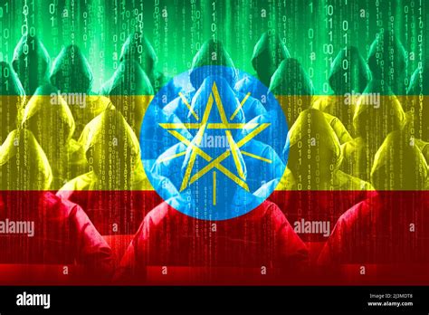 anonymous hooded hackers flag of ethiopia binary code cyber attack