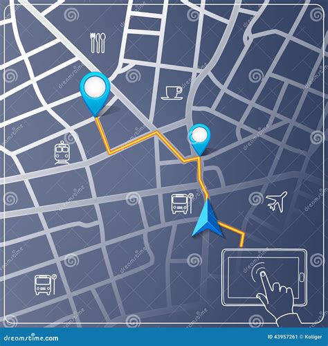 Using Tablet For Street Map Navigation Vector Stock Vector Illustration Of Navigator Route