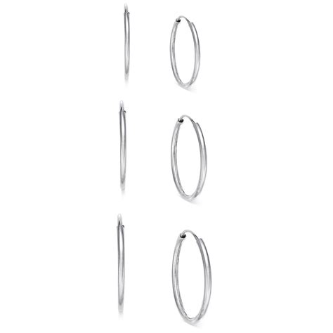 3 Pc Set Small Endless Hoop Earrings In 10k White Gold