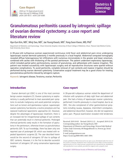 Pdf Granulomatous Peritonitis Caused By Iatrogenic Spillage Of
