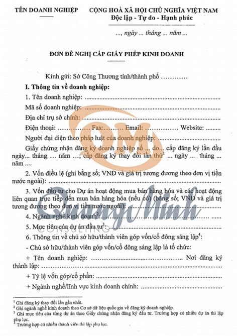 MỚI NHẤT Mẫu đơn đề nghị cấp giấy phép kinh doanh