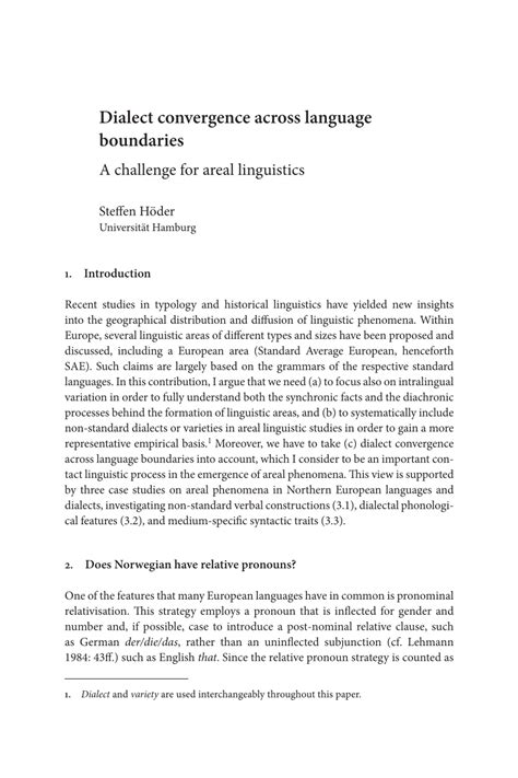 Pdf Dialect Convergence Across Language Boundaries A Challenge For